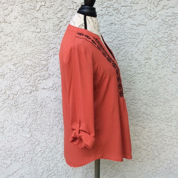 Roly Poly | Tops | Roly Poly Orange Embroidered Blouse Shirt | Poshmark